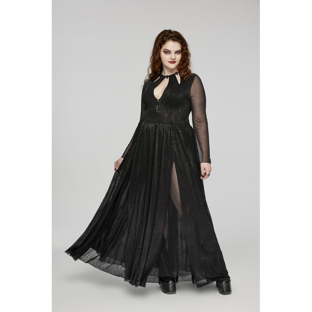 Punk Rave Punk Rave - Widow's Web Maxi lange jurk - Zwart | Attitude Ho